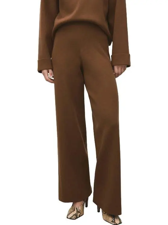 Mango Straight Leg Knit Pants - Caramel