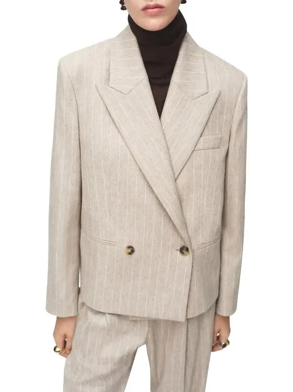 Mango Pinstripe Wool Blend Blazer - Grey