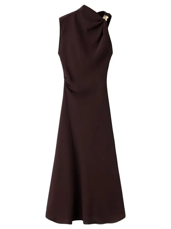Mango Asymmetric Neck Dress - Brown