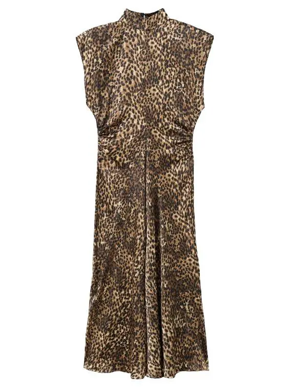 Mango Leopard Print Satin Maxi Dress - Brown
