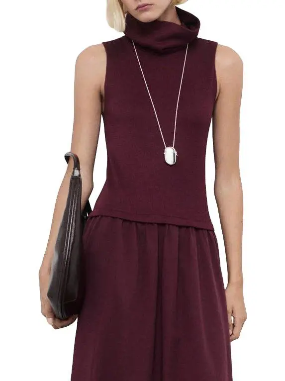 Mango Funnel Neck Mixed Media Midi Dress - Burgundy