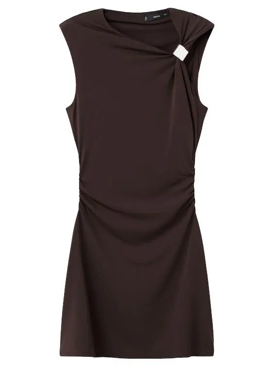 Mango Asymmetric Neck Mini Dress - Brown
