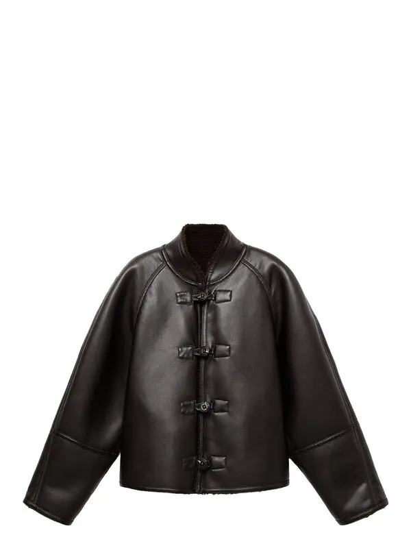 Mango Faux Leather And Faux Shearling Reversible Jacket - Black