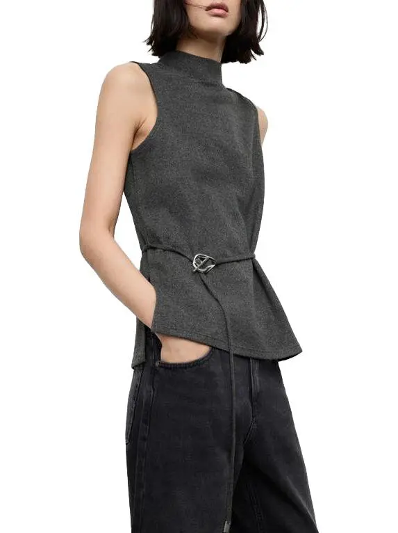 Mango Belted Sleeveless Top - Medium Heather Grey