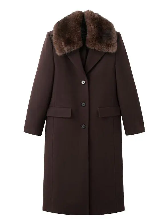 Mango Lips Wool-blend Coat With Faux Fur Collar - Chocolate