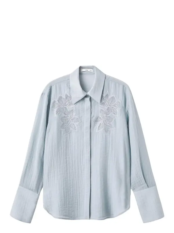 Mango Embroidered Semi Sheer Blouse - Blue