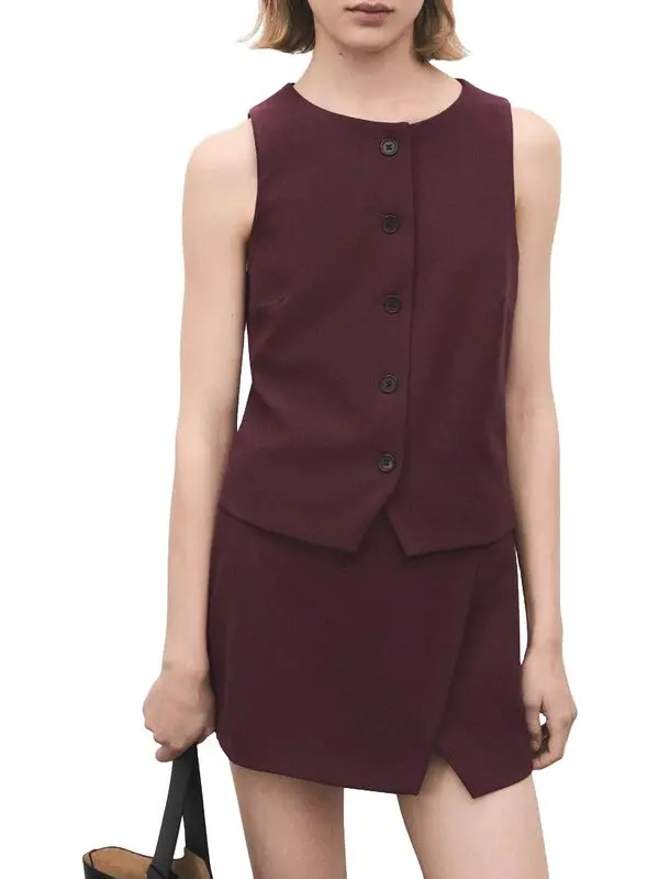 Mango Button-front Vest - Maroon
