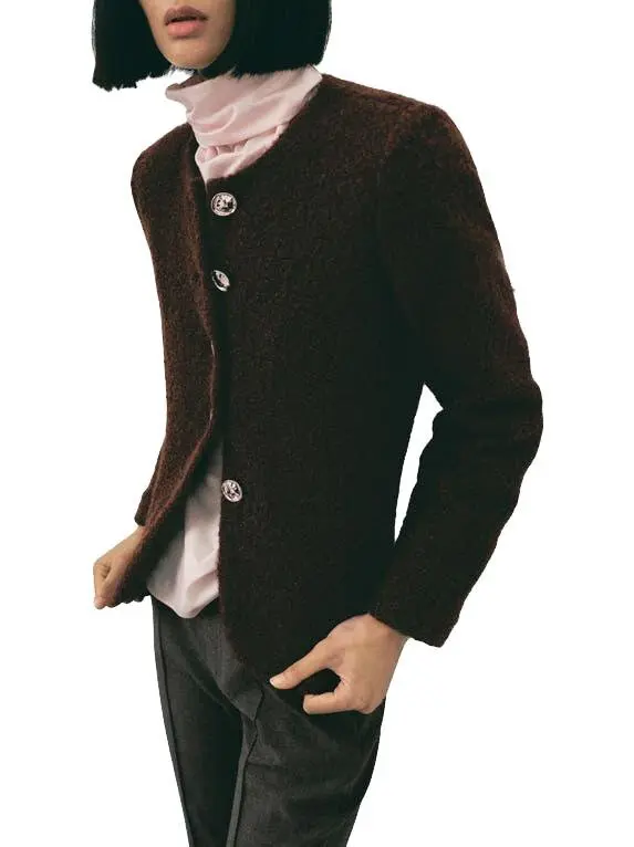 Mango Bouclé Jacket - Brown