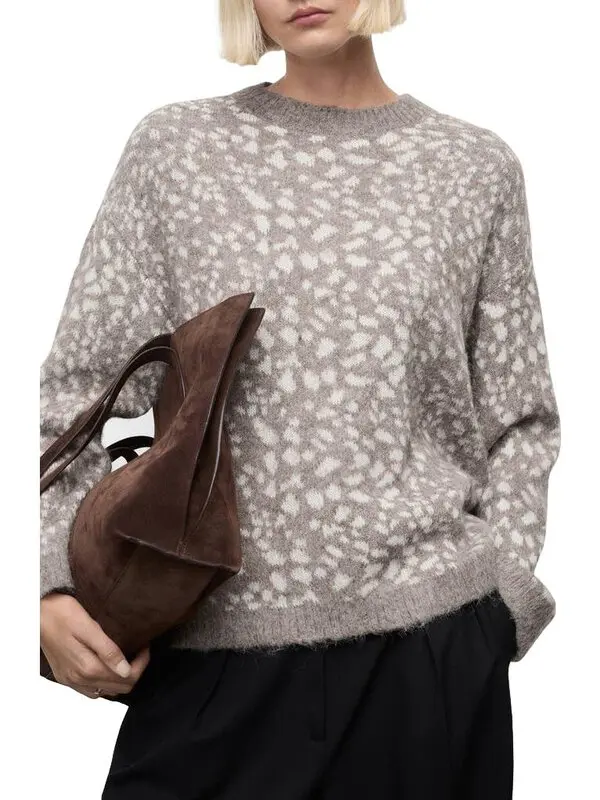Mango Animal Print Crewneck Sweater - Beige