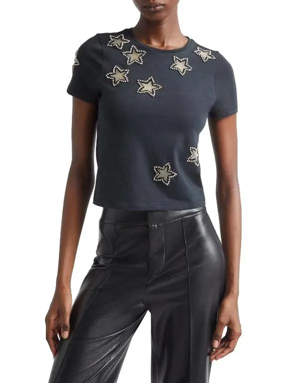 Alice + Olivia Cindy Embellished Star Cotton Crop T-shirt - Black