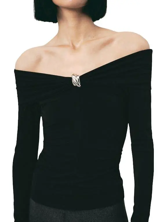 Mango Metallic Off-the-shoulder Top - Black