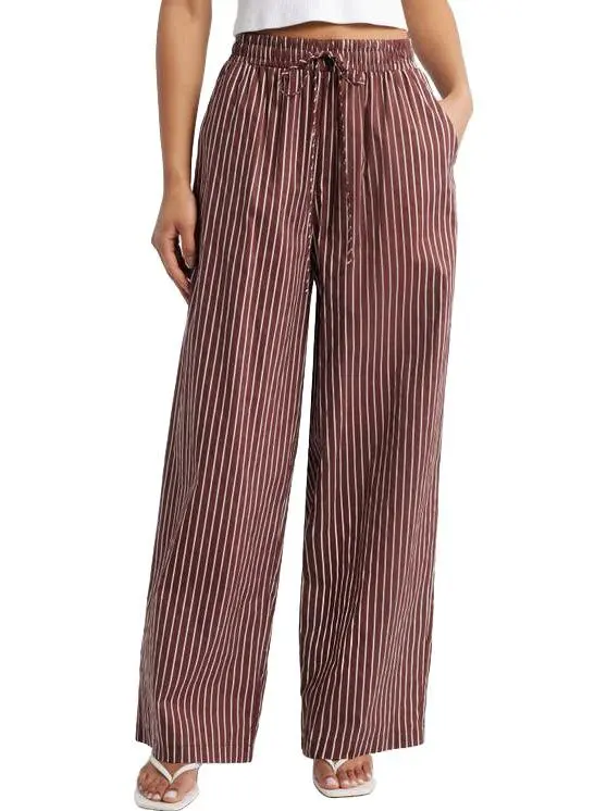 PETAL & PUP Darya Stripe Wide Leg Pants - Chocolate Stripe