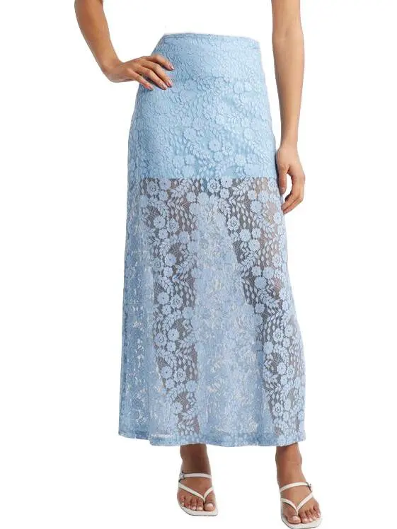PETAL & PUP Floral Lace Maxi Skirt - Blue