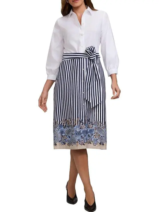 Foxcroft Esther Tie Waist Midi Shirtdress - Blue/white