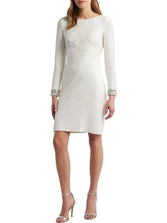 Vince Camuto Foil Wave Long Sleeve Knit Dress - Ivory