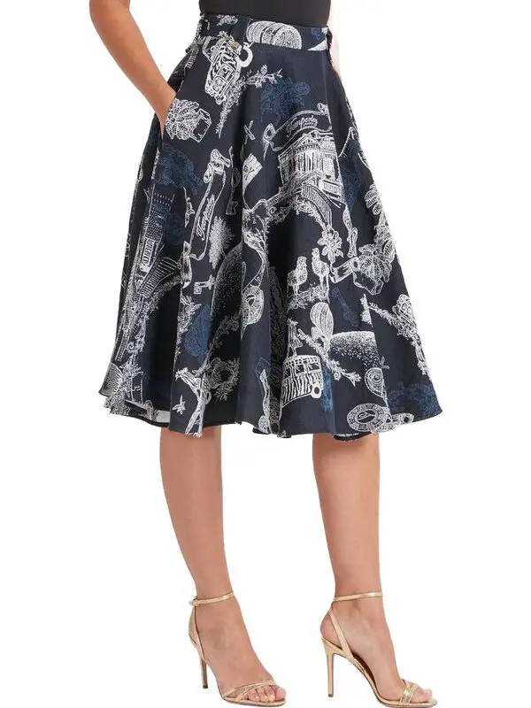 TEMPERLY LONDON Anniversary Printed Toile De Jouy Skirt - Twilight