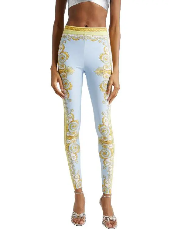 Versace Barocco Print Leggings - Pale Yellow Pastel Blue