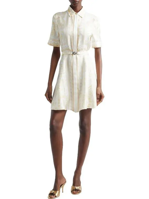 Versace Barocco Foulard Belted Silk Dress - Washed Out Gold