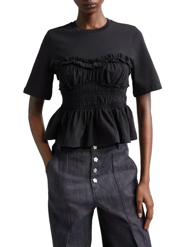 Cecilie Bahnsen Vilde Shirred Peplum T-shirt - Black Jersey