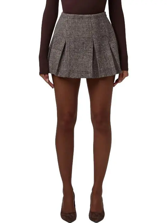 Naked Wardrobe Glen Plaid Pleated Miniskirt - Chocolate Ht Plaid