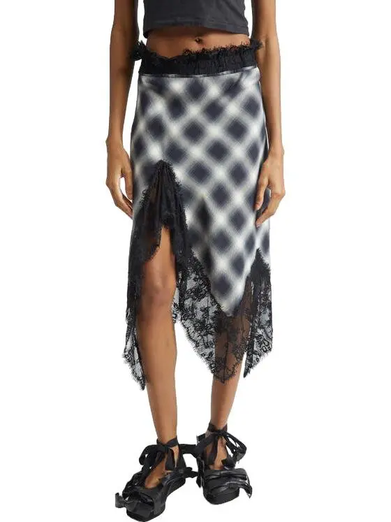 Collina Strada Waterlily Asymmetric Crepe Midi Skirt - Fog Plaid