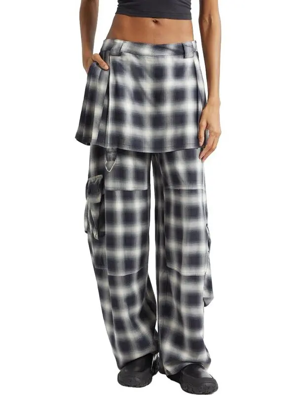 Collina Strada Lawn Plaid Skirt Overlay Cargo Pants - Fog Plaid