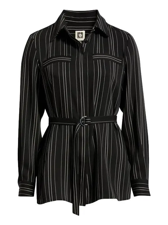 Anne Klein Pinstripe Belted Tunic - Anne Black/white Dove