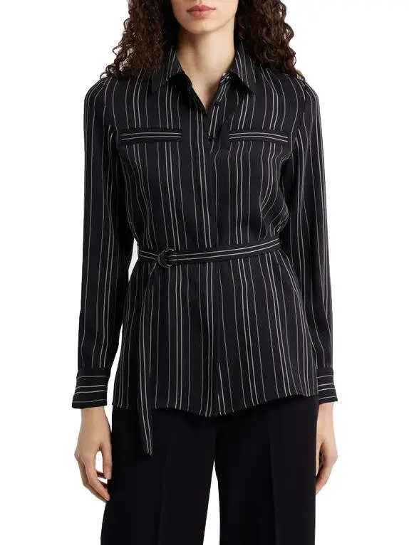 Anne Klein Pinstripe Belted Tunic - Anne Black/white Dove