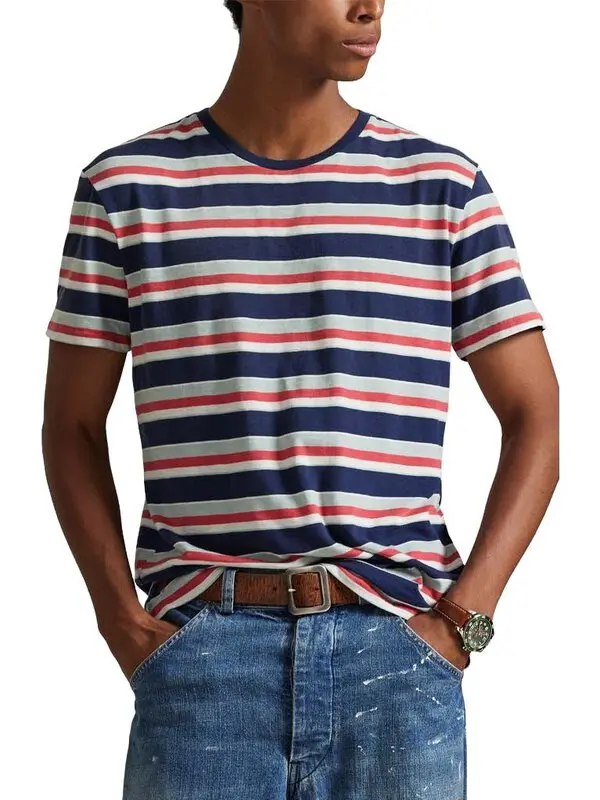 Polo Ralph Lauren Striped Standard Fit Cotton Jersey T-shirt - Newport Navy Multi