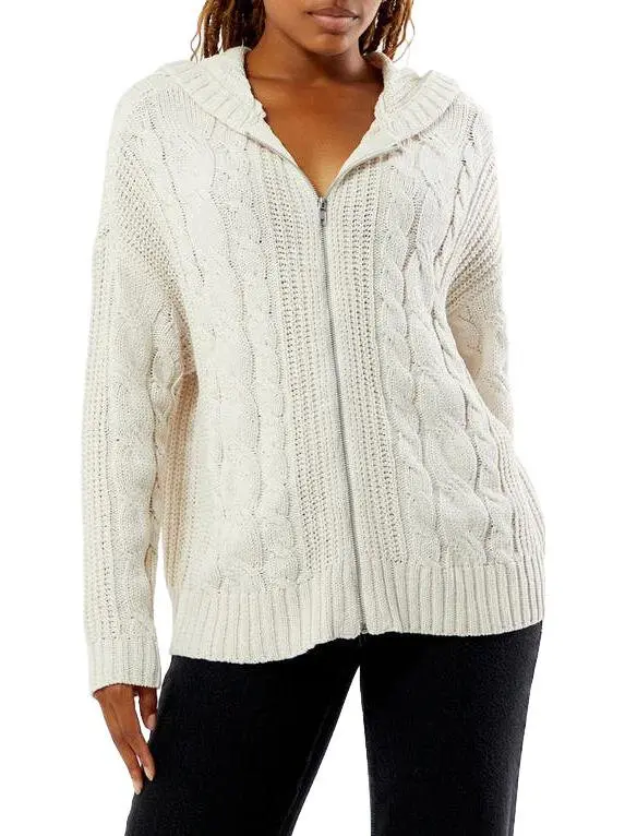 PACSUN Cable Knit Zip-up Hooded Sweater - Ivory