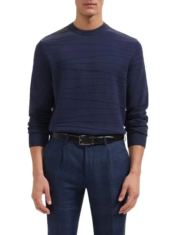Bugatchi Cotton And Silk Crewneck Sweater - Navy