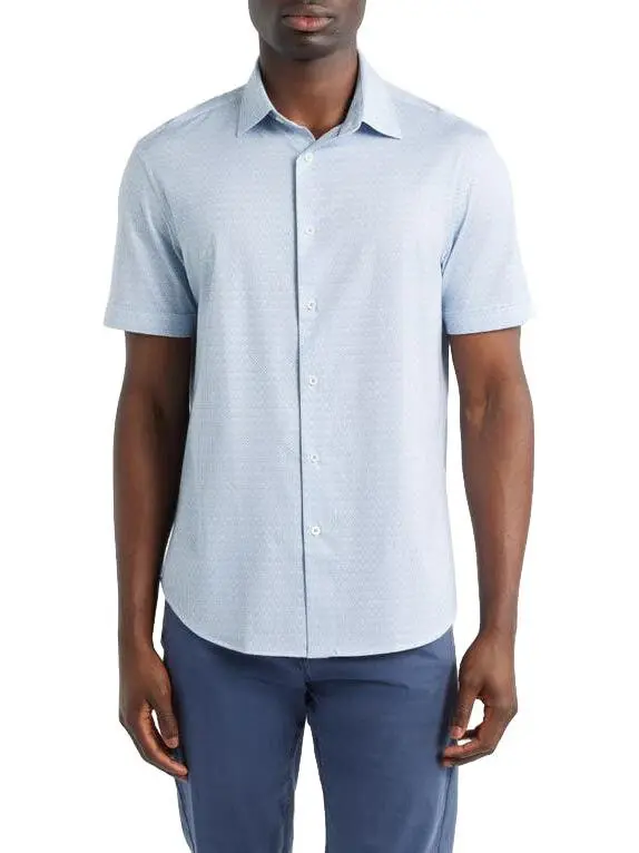 Bugatchi Miles Ooohcotton® Geo Print Short Sleeve Button-up Shirt - Ether