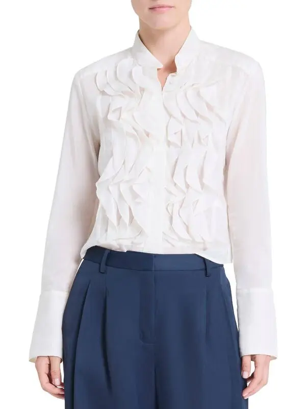 TWP Patti Ruffle Front Button-up Shirt - White
