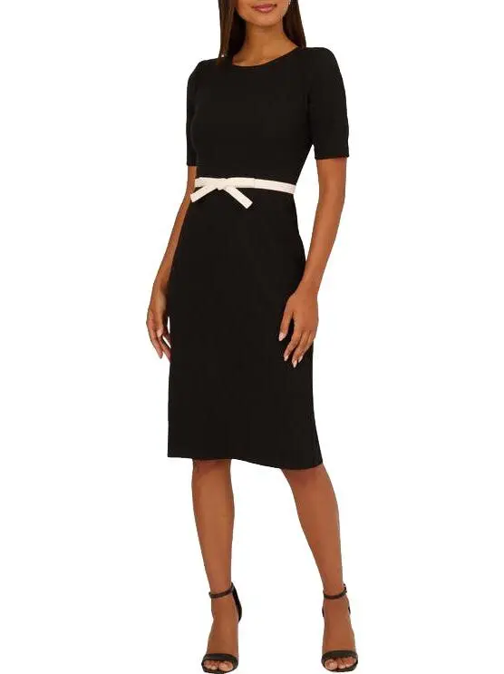 Adrianna Papell Contrast Bow Sheath Dress - Black/ivory