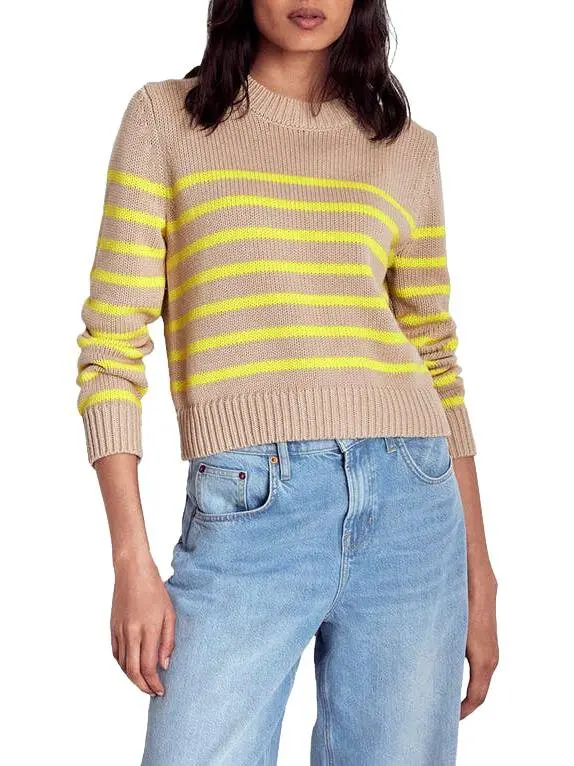 Boden Lucy Stripe Chunky Crop Cotton Sweater - Camel Melange/ Ivory Stripe