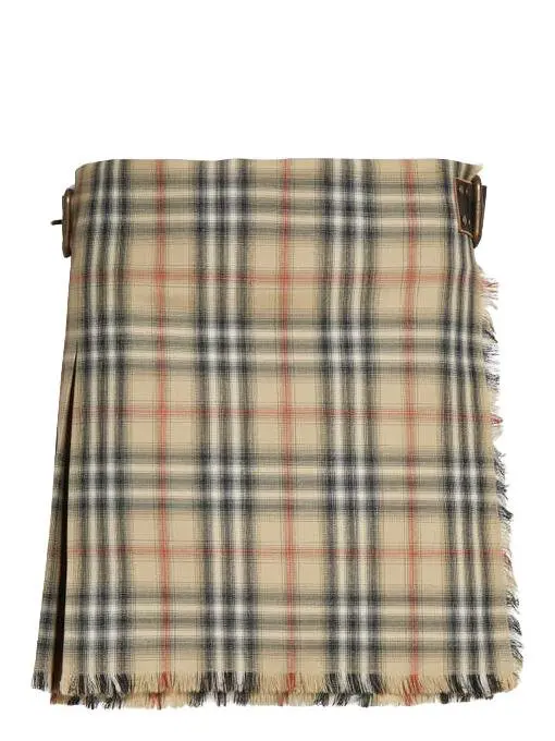 Burberry Skye Check Wool Kilt Miniskirt - Sand Ip Check