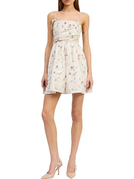 EN SAISON Floral Print Mini Dress - Ivory Pink Multi