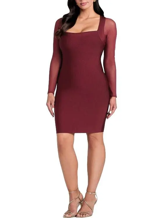 MARCIANO Kassandra Long Sleeve Bandage Dress - Burgundy
