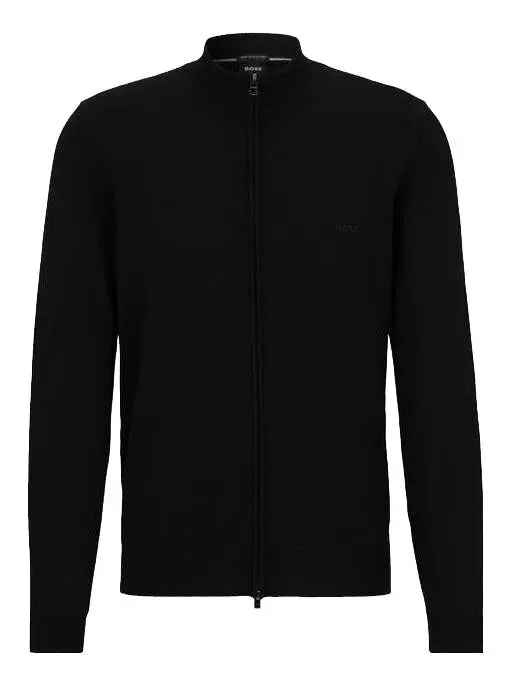BOSS Balonso Mock Neck Wool Full Zip Cardigan - Black