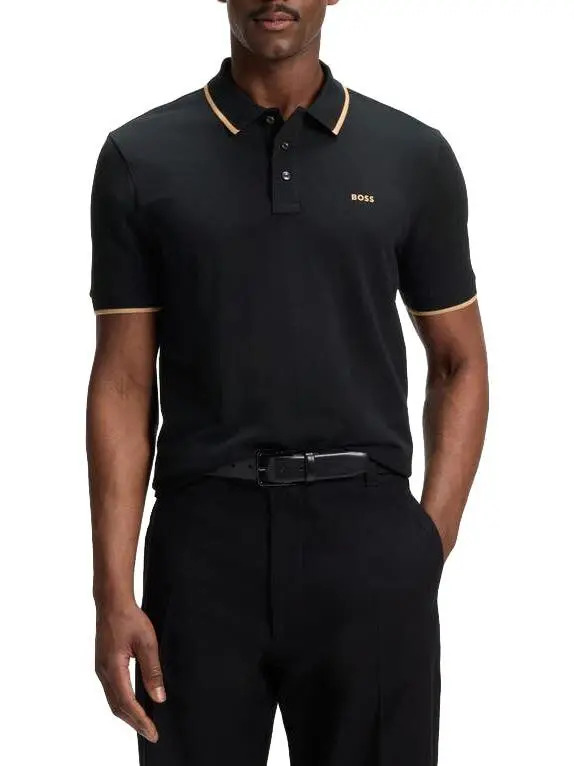 BOSS Parlay Tipped Cotton Polo - Black
