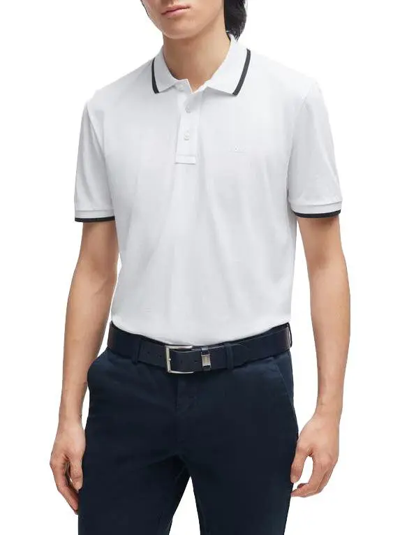 BOSS Parlay Tipped Cotton Polo - Natural