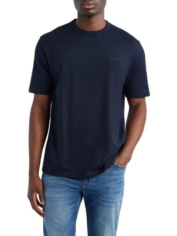 BOSS Taut Solid Cotton Logo T-shirt - Dark Blue