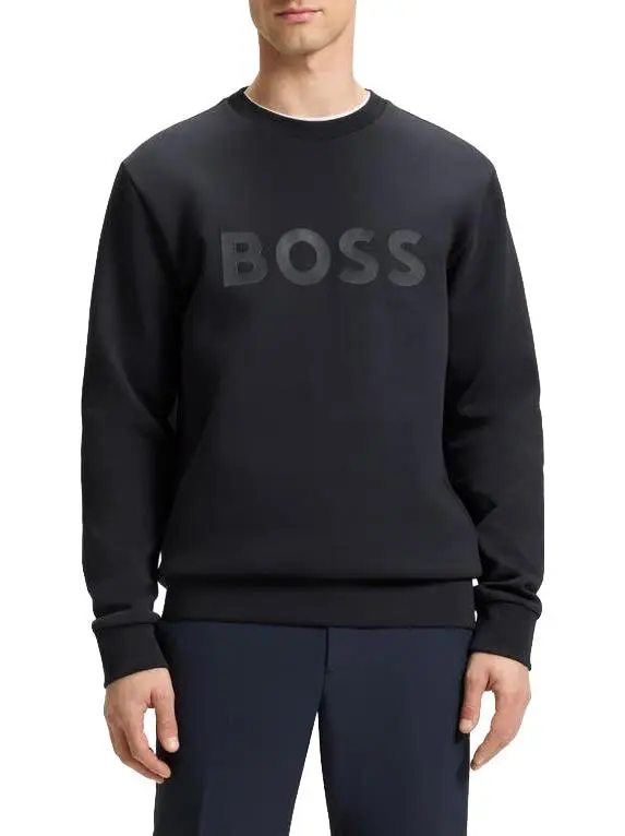 BOSS Salbo Tonal Logo Crewneck Sweatshirt - Dark Blue