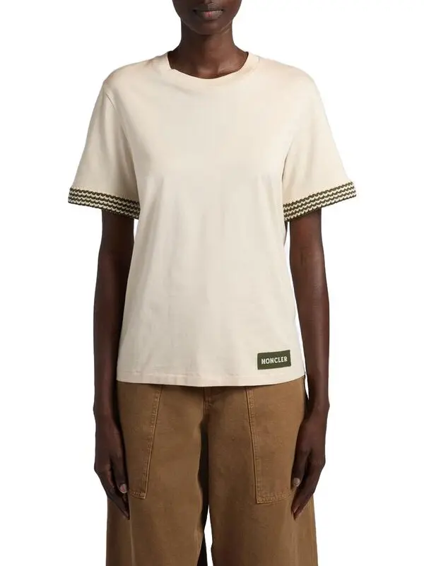 Moncler Cotton T-shirt With Knit Cuffs - Beige