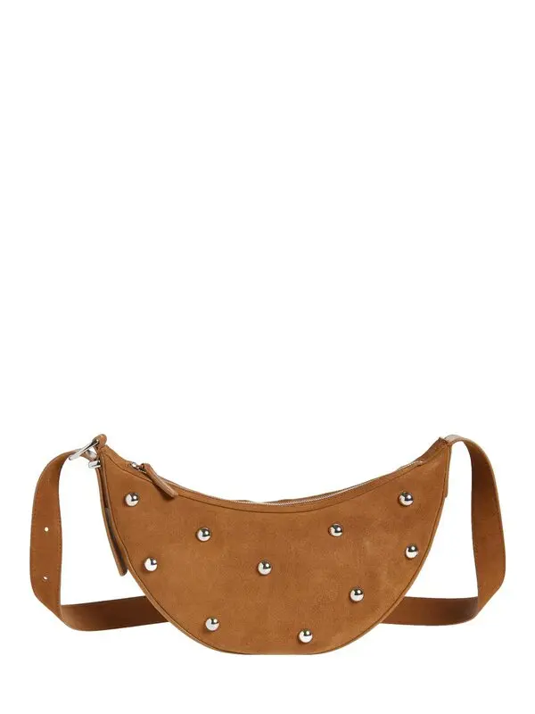 Madewell Studded Crescent Suede Sling Bag - Dried Acorn