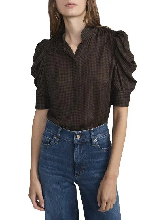FRAME Houndstooth Gillian Silk Button-up Shirt - Americano Multi