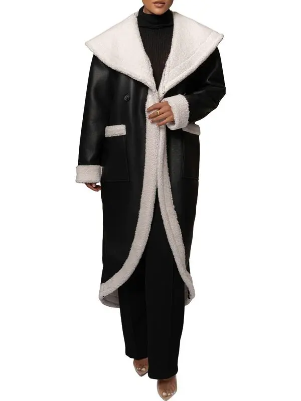 JLUXLABEL Jaida Reversible Faux Shearling Coat - Black