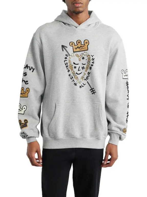 VIC GARCIA WORLD Heavy Is The Crown Graphic Hoodie - Heather Gray