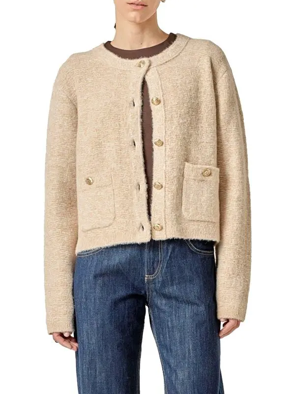 English Factory Textured Cardigan - Tan/white