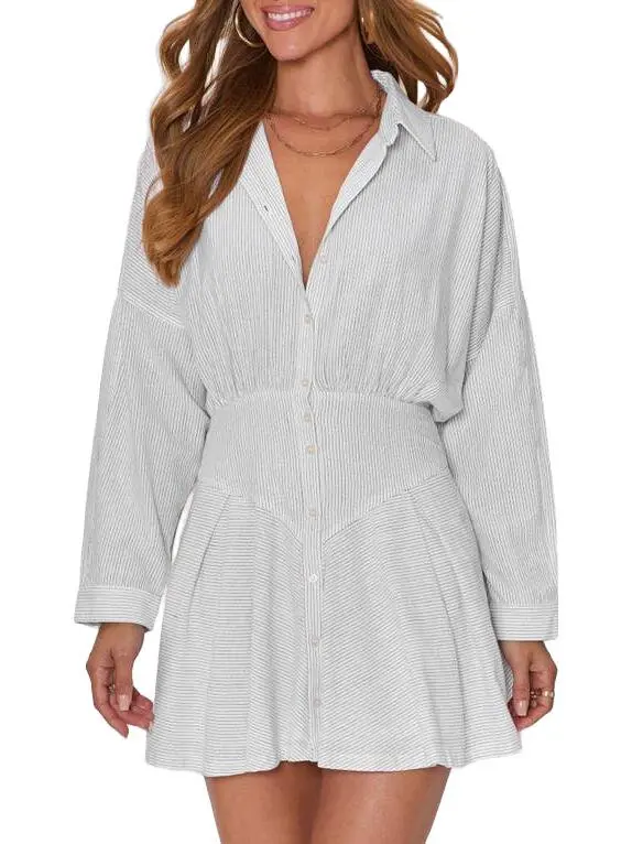 VICI Taylor Stripe Shirtdress - Cream/black